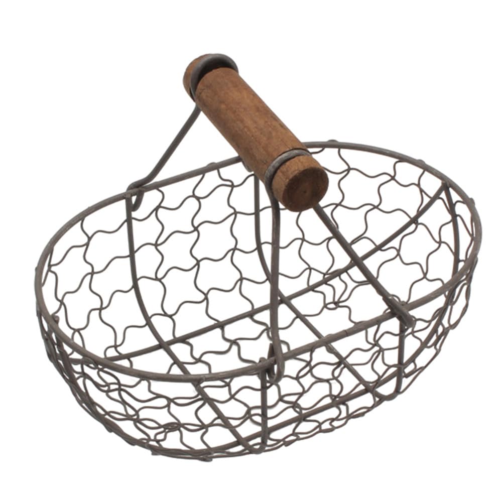 Operitacx Small Metal Wire Egg Basket Fresh Egg Container Organizer Case Countertop Holder Rust Gathering Basket Country Storage Basket for Easter Fruit Duck Egg with Handle (7x4.7 inch)
