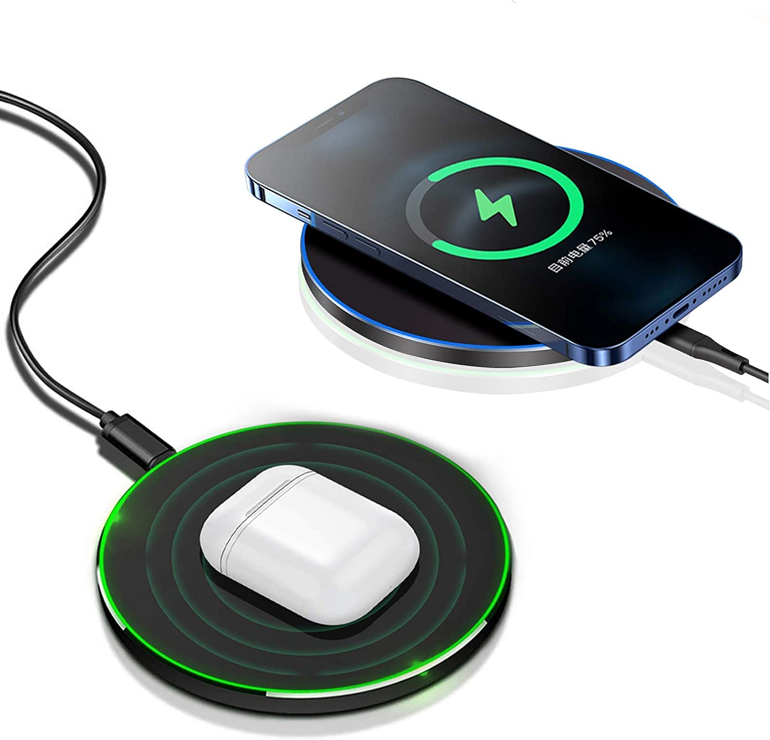 Wireless Charger 20W Max Fast Wireless Charging Pad Compatible with iPhone 11, 12, 13, 14 Pro/Pro Max, XS, XS Max, XR, 8 Plus, AirPods Pro/3/2; for Samsung Galaxy/Note, Galaxy Buds (Gary with Adapter)