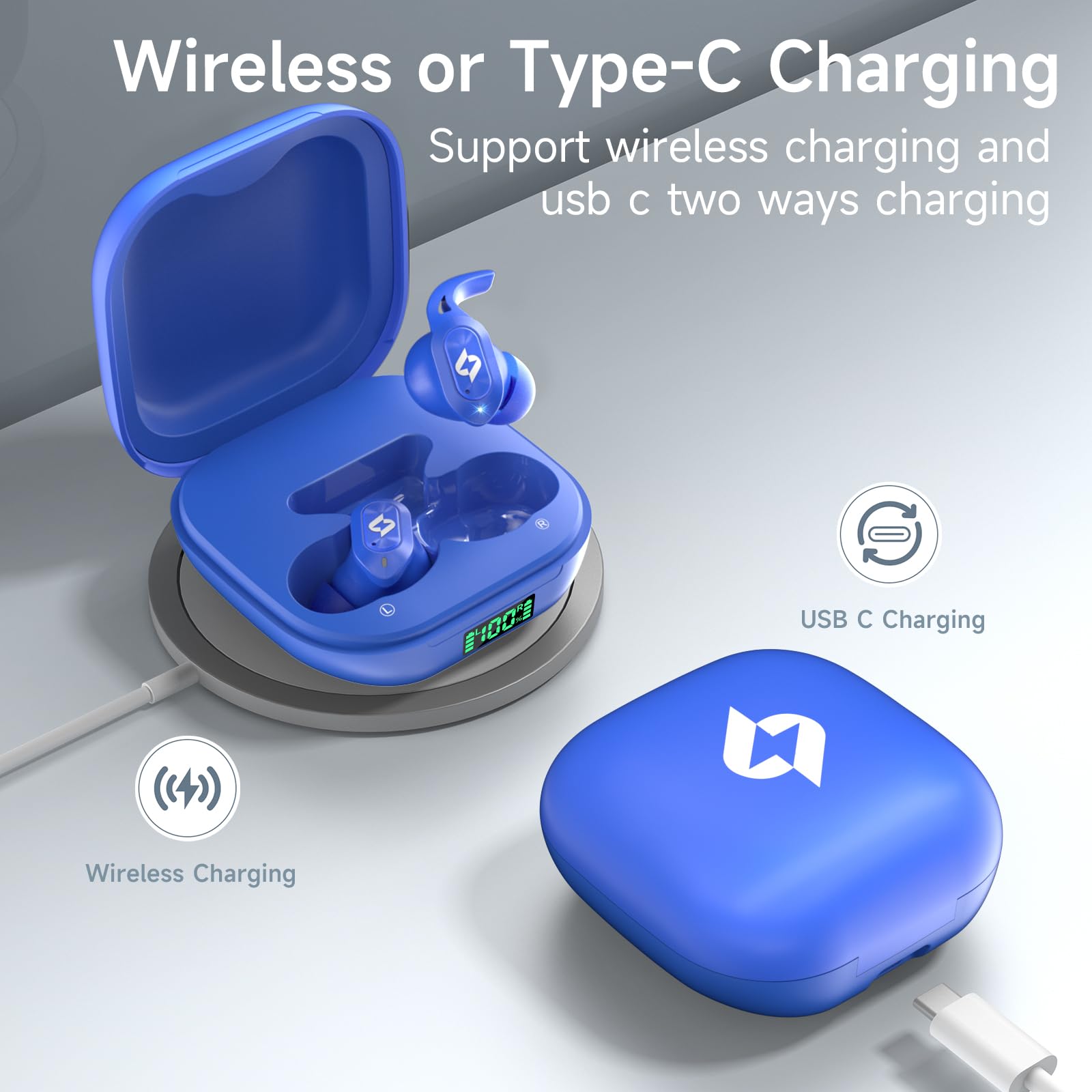 Wireless Ear Buds Bluetooth Headphones with Wireless Charging Case 32H Playback LED Display in Ear Earphones Waterproof Ear Buds Built in Mic Stereo Bass for iPhone Samsung Android Sport Workout