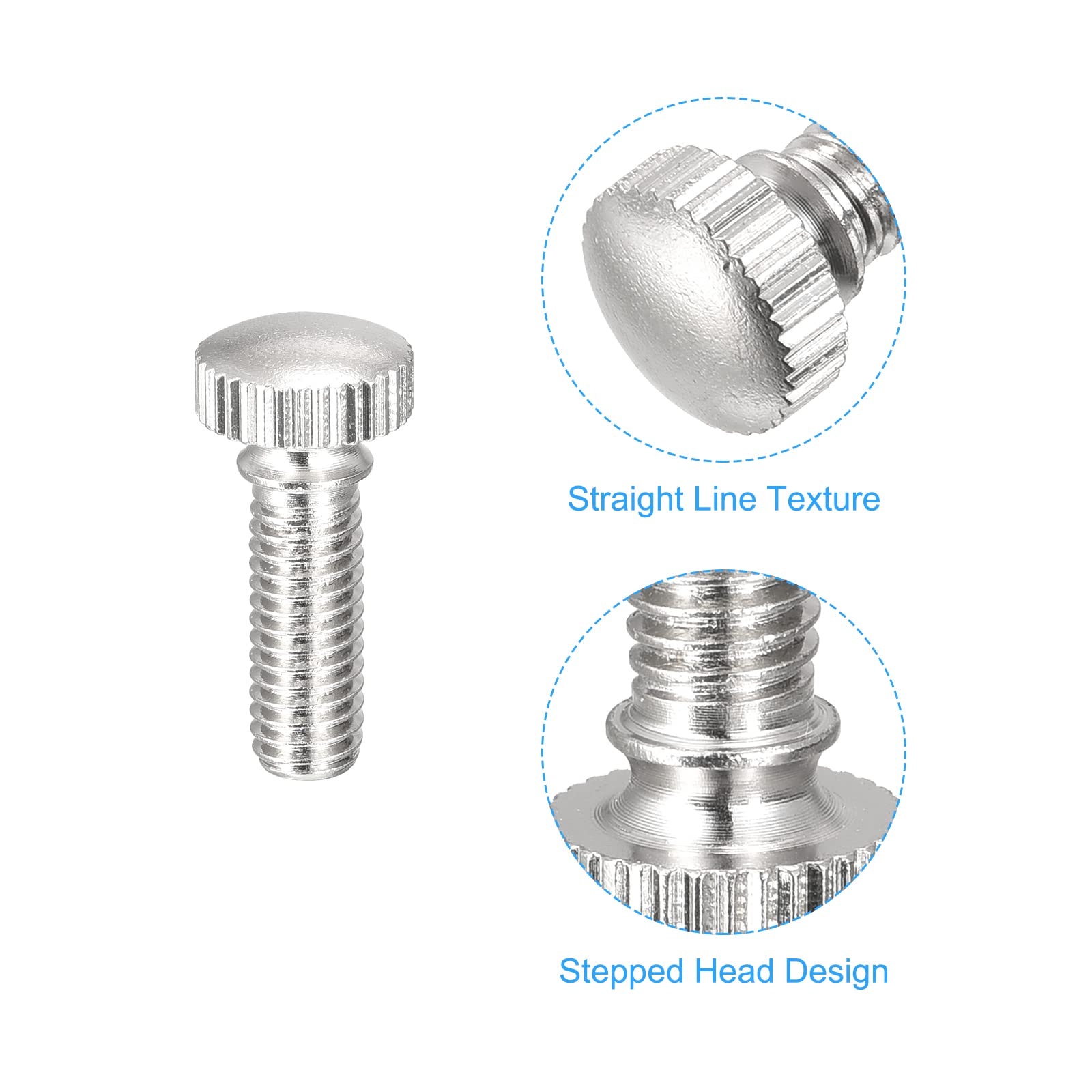 uxcell Knurled Thumb Screws, M6x16mm Brass Shoulder Bolts Grip Knobs Fasteners, Nickel Plated 4Pcs