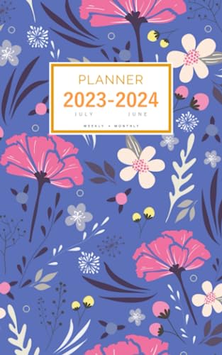 Planner July 2023-2024 June: 5x8 Weekly and Monthly Organizer Small | Fairy Aesthetic Flower Design Blue