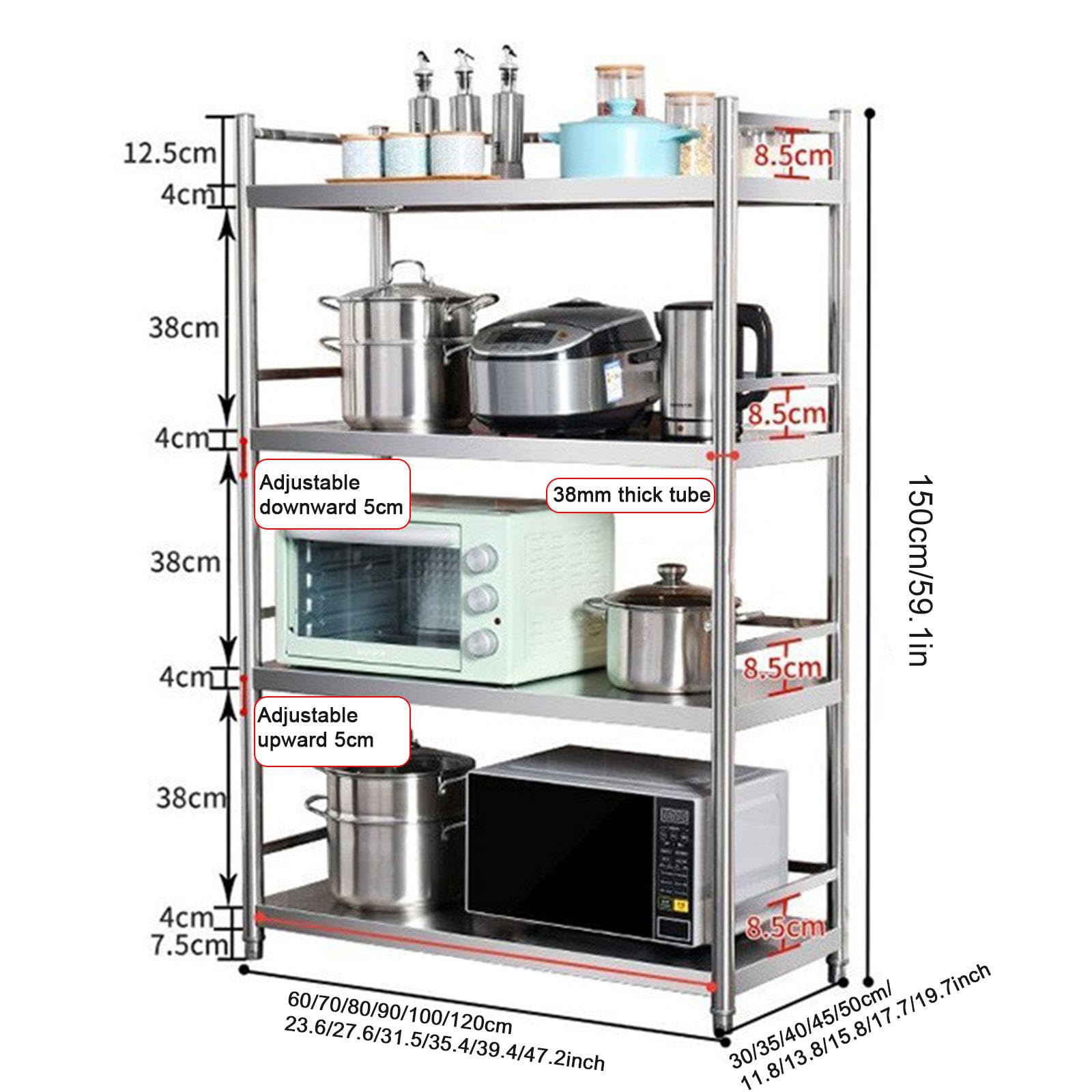 YEDECOR 4-Shelf Heavy Duty Storage Shelving Unit Stainless Steel Organizer Rack Free Standing Storage Shelf for Laundry Bathroom Kitchen Pantry, Silver,35.4" Lx15.8 Wx59.1 H