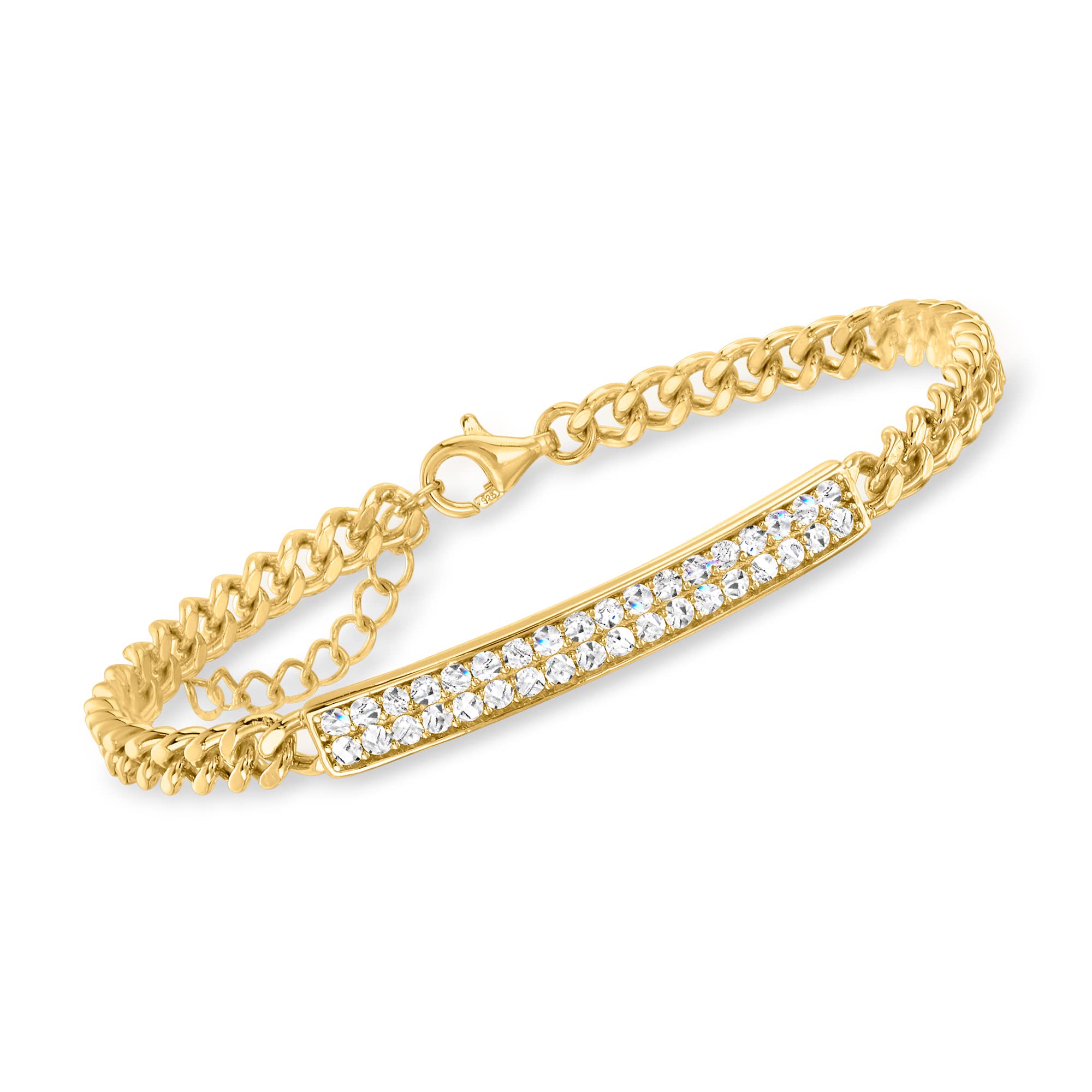 Ross-Simons 0.90 ct. t.w. Pave CZ Curb-Link Id Bracelet in 18kt Gold Over Sterling. 6.5 inches