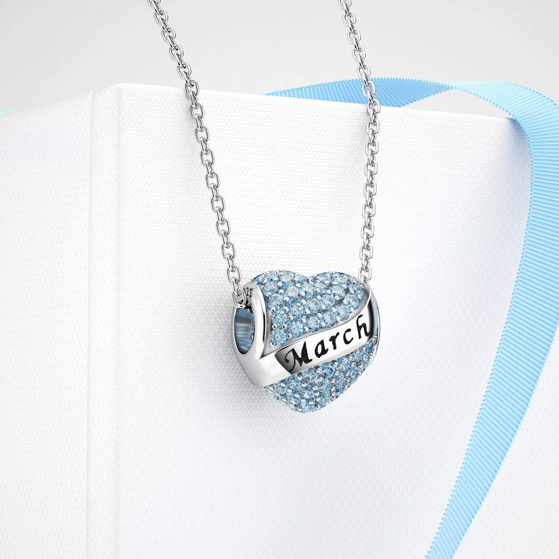 March Birthstone Charms for Pandora Charms Bracelet Sterling Silver Heart Bead Happy Birthday Charms for Bracelets Necklace