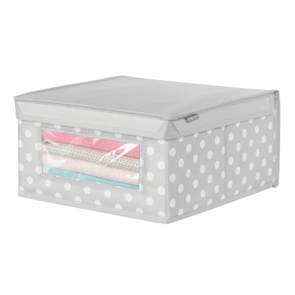 mDesign Medium Soft Stackable Fabric Baby Nursery Storage Organizer Holder Bin Box with Front Window and Lid for Child/Kids Bedroom, Playroom, Classroom, Lido Collection, 8 Pack - Gray/White Polka Dot