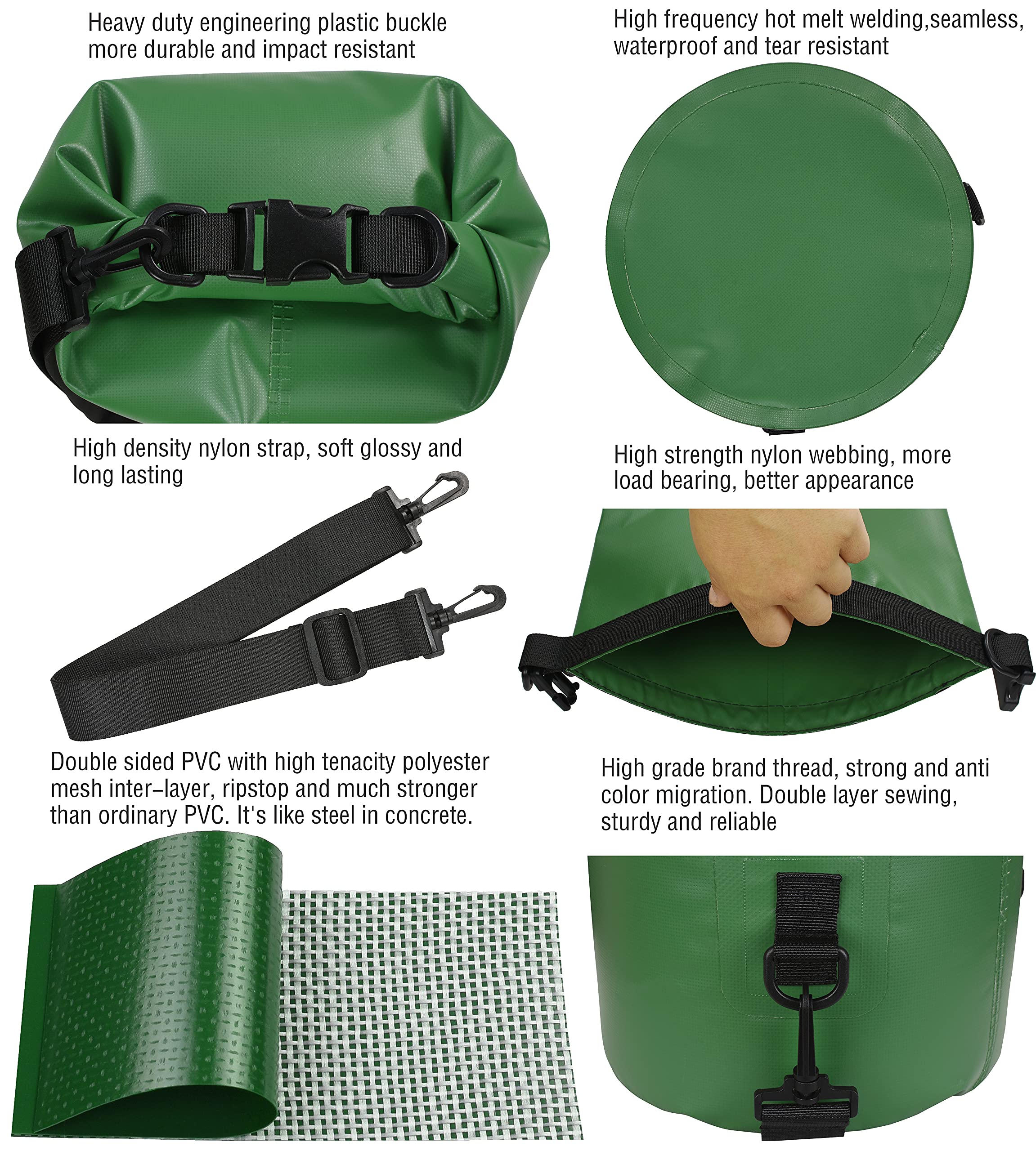 MARCHWAY Floating Waterproof Dry Bag Backpack 5L/10L/20L/30L/40L, Roll Top Sack Keeps Gear Dry for Kayaking, Rafting, Boating, Swimming, Camping, Hiking, Beach, Fishing (Dark Green, 40L)