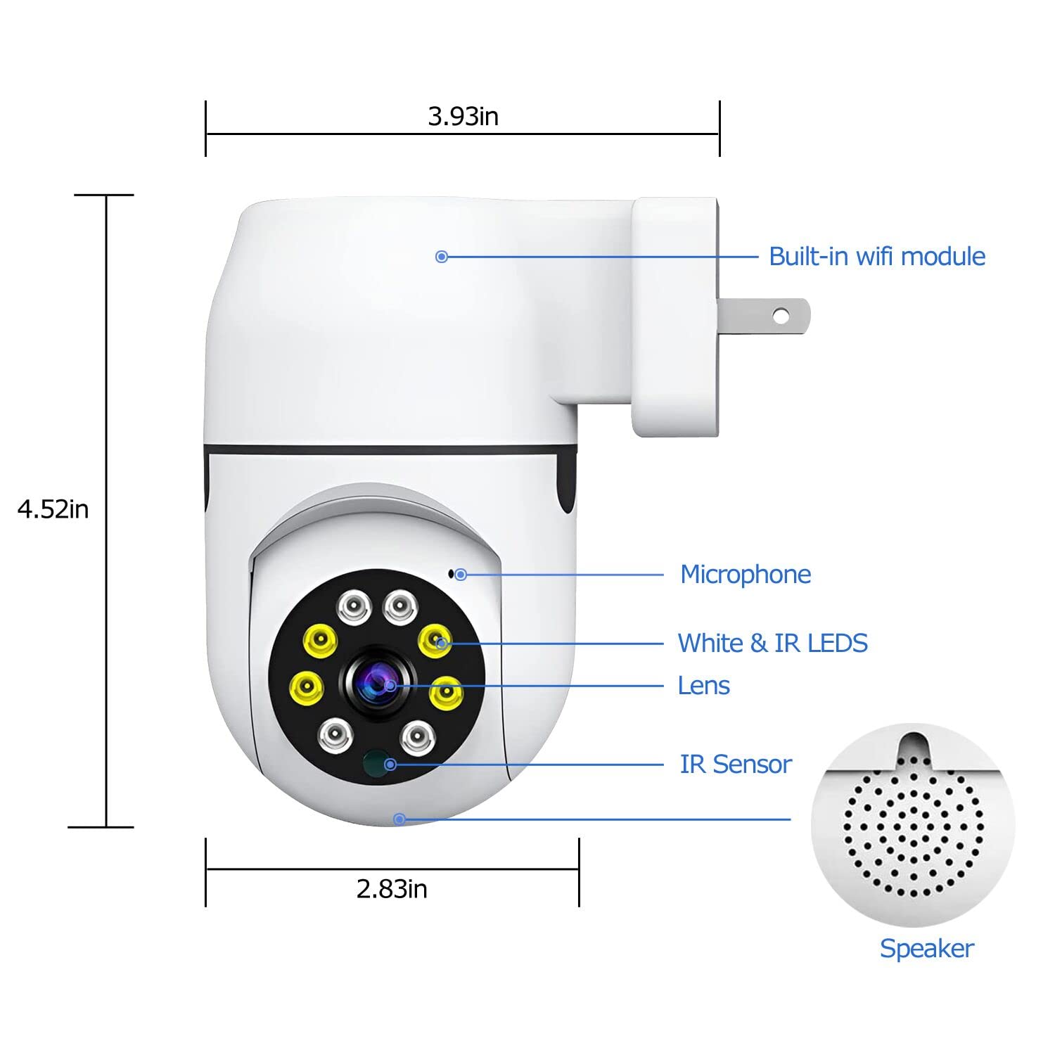 Wireless Indoor Security Camera with Plug to socket no cable,PTZ Smart WiFi Camera Baby Monitor, 360° View 2.4G Camera with Phone APP, Motion Tracking Detection, Two Way Talk, Spotlight On Color Night