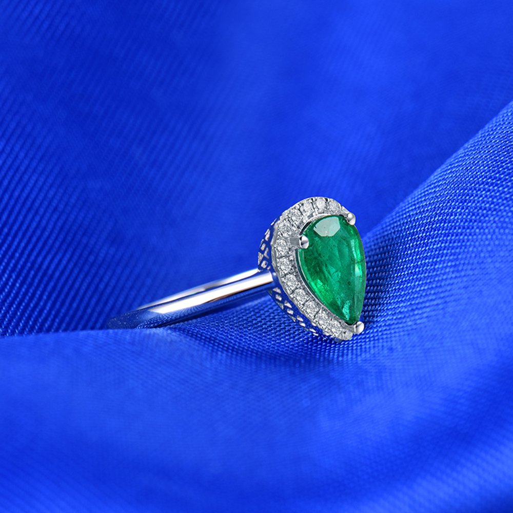 Lanmi 14K White Gold Natural Green Emerald Rings Brilliant Diamond Engagement Wedding for Women Promotion