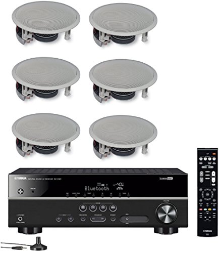 Yamaha 5.1-Channel Wireless Bluetooth 4K A/V Home Theater Receiver + Yamaha Easy-to-Install Natural Sound 2-Way Flush Mount in-Ceiling Speakers (Set of 6)