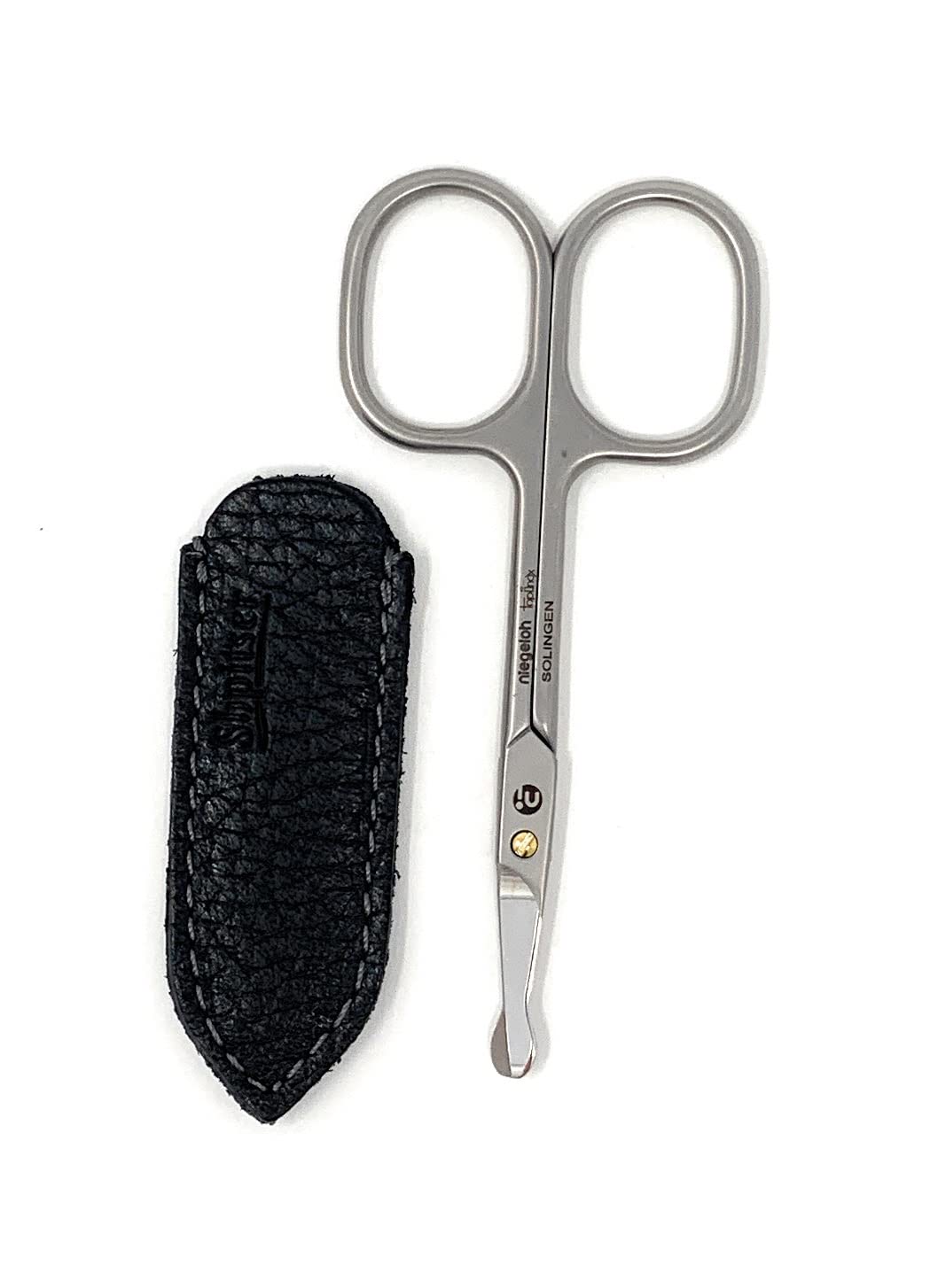 Niegeloh Professional TopInox Stainless Steel Nose & Ear Scissors with SHPITSER Genuine Leather Case. Made in Solingen, Germany
