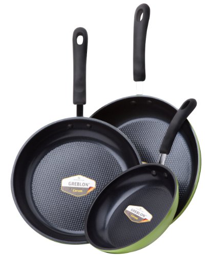 Ozeri Frying Pan 3-Piece Set (8", 10", 12") β 100% PTFE PFC, APEO, GenX, NMP and NEP-Free German-Made Coating, Green