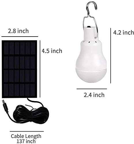 PKOUVOO Solar Light Bulb Outdoor, Chicken Coop Lights Solar Powered Led Bulb Light with 3.5M Solar Panel for Camping Tent Fishing Hiking Shed Lighting(White-2 Pack)