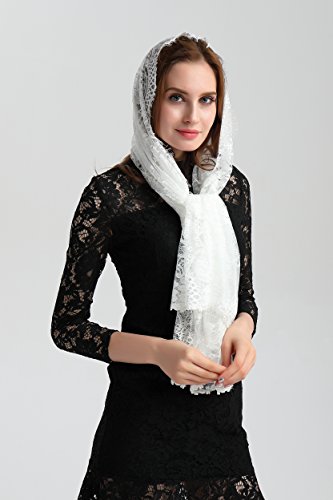 Leimandy Wedding Vintage Floral Lace Scarf Mantilla Veil Catholic Lace Shawl Party Wraps S04 (Ivory)