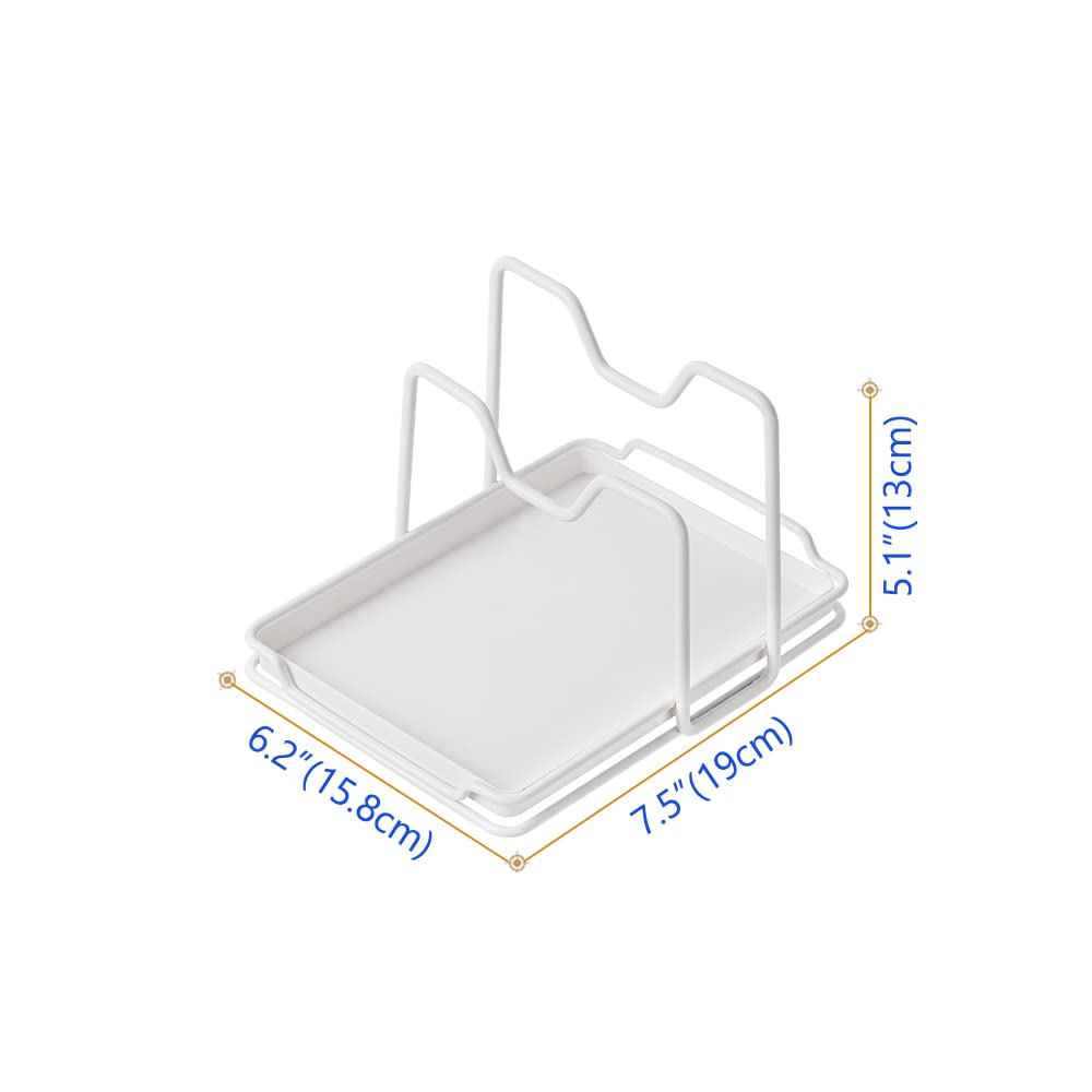 Poeland Pot Lid Holder, 2 Layers Pot Lid Organizer Multifunctional Lid and Spoon Rest Rack with Drip Tray for Pot Lids, Spatulas, Spoons, Cutting Boards