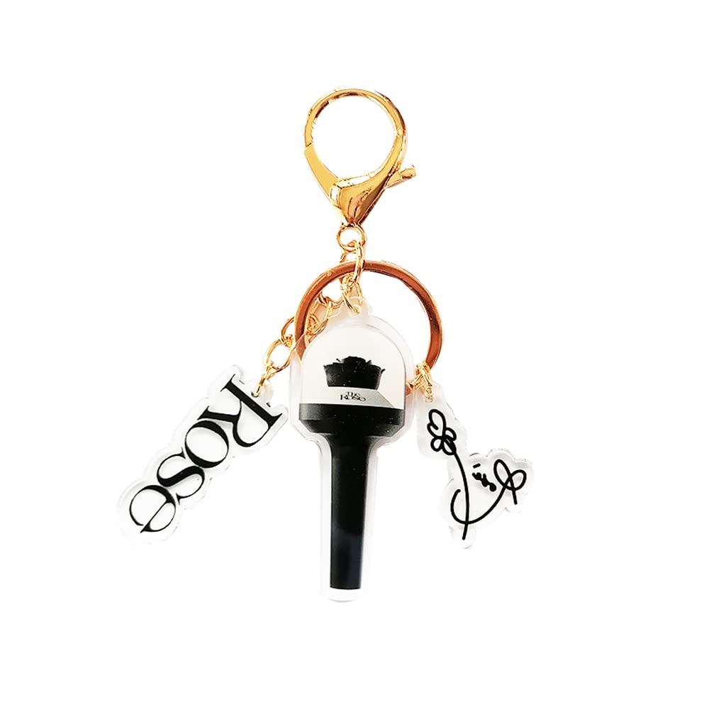 KPOP Rose Light Stick Keychain Idol Stick Light Key Chain Keyring Bag Accessories (Rose keychain-Gold)