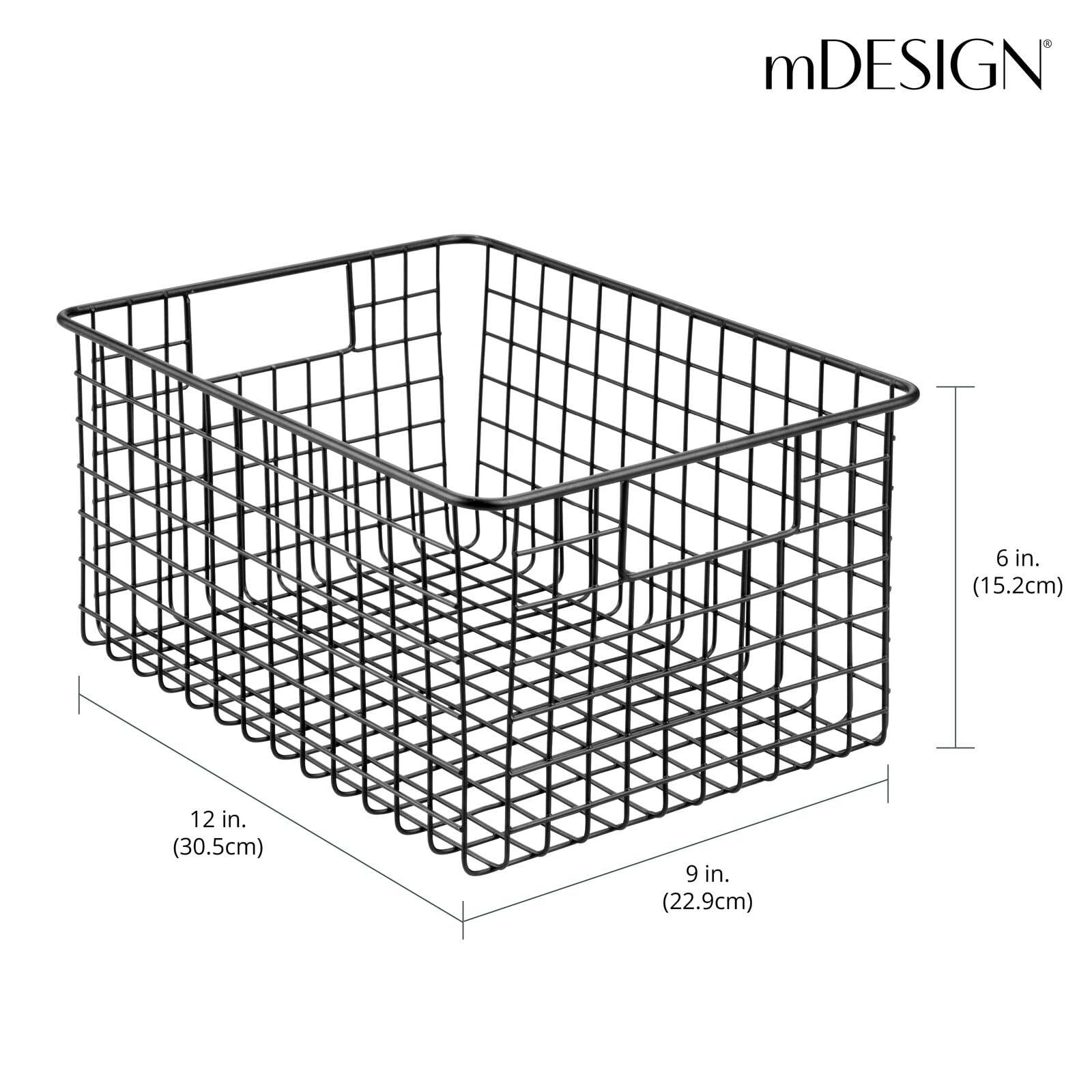 mDesign Metal Wire Closet Storage Basket Organizer with Handles for Organizing Bedroom, Bathroom, Mudroom, Entryway, Hallway, or Linen Closets - Concerto Collection - 2 Pack - Black