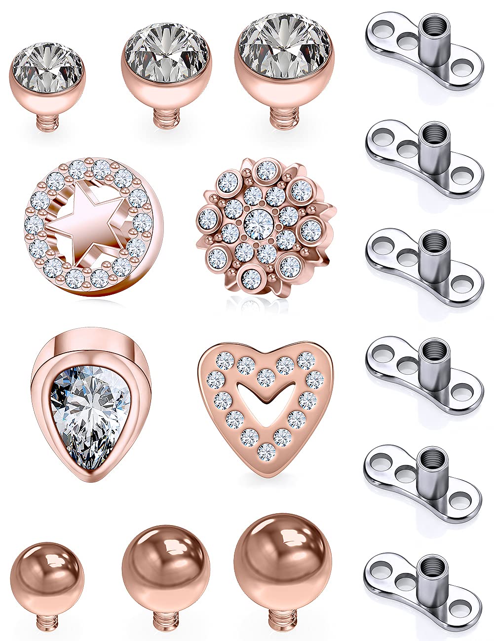 Msndnkwo 14G Dermal Piercing Jewelry Internally Threaded Dermal Anchor Tops and Base Titanium Microdermals Piercing for Women Men, CSY-0091