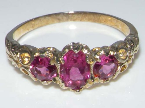 LetsBuyGold 10k Yellow Gold Natural Pink Tourmaline Womens Trilogy Ring - Size 5.75