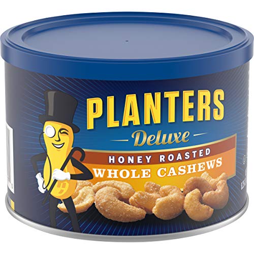 PLANTERS Deluxe Honey Roasted Whole Cashews, Sweet and Salty Snacks, 8.25oz (1 Canister)