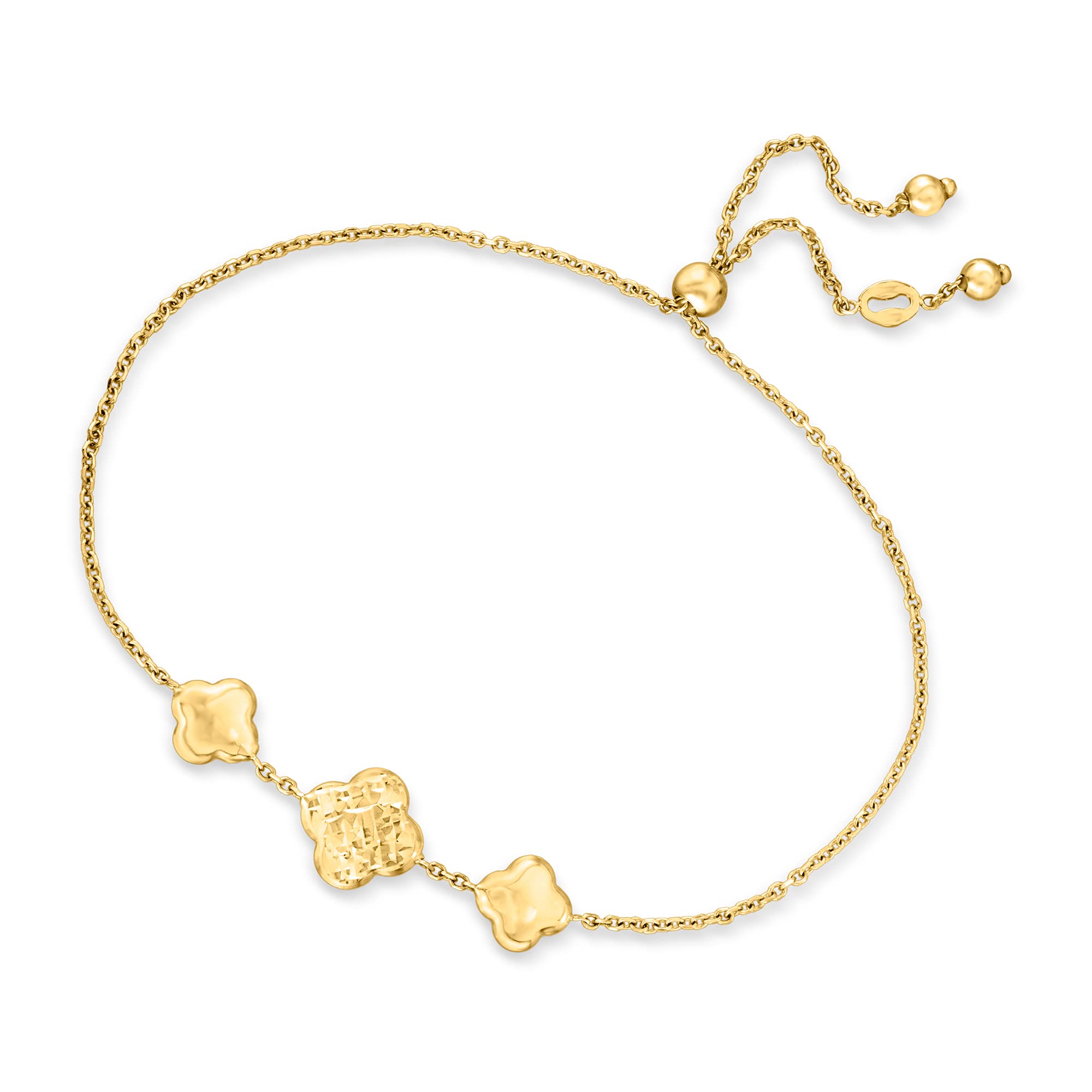 Ross-Simons Italian 14kt Yellow Gold Clover Station Bolo Bracelet