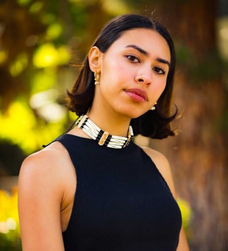 outROAR Gear American Indian Style Bone Choker Necklace, 4 Row Black/White No Tassle Traditional Hairpipe, Unisex Adjustable Choker Necklace