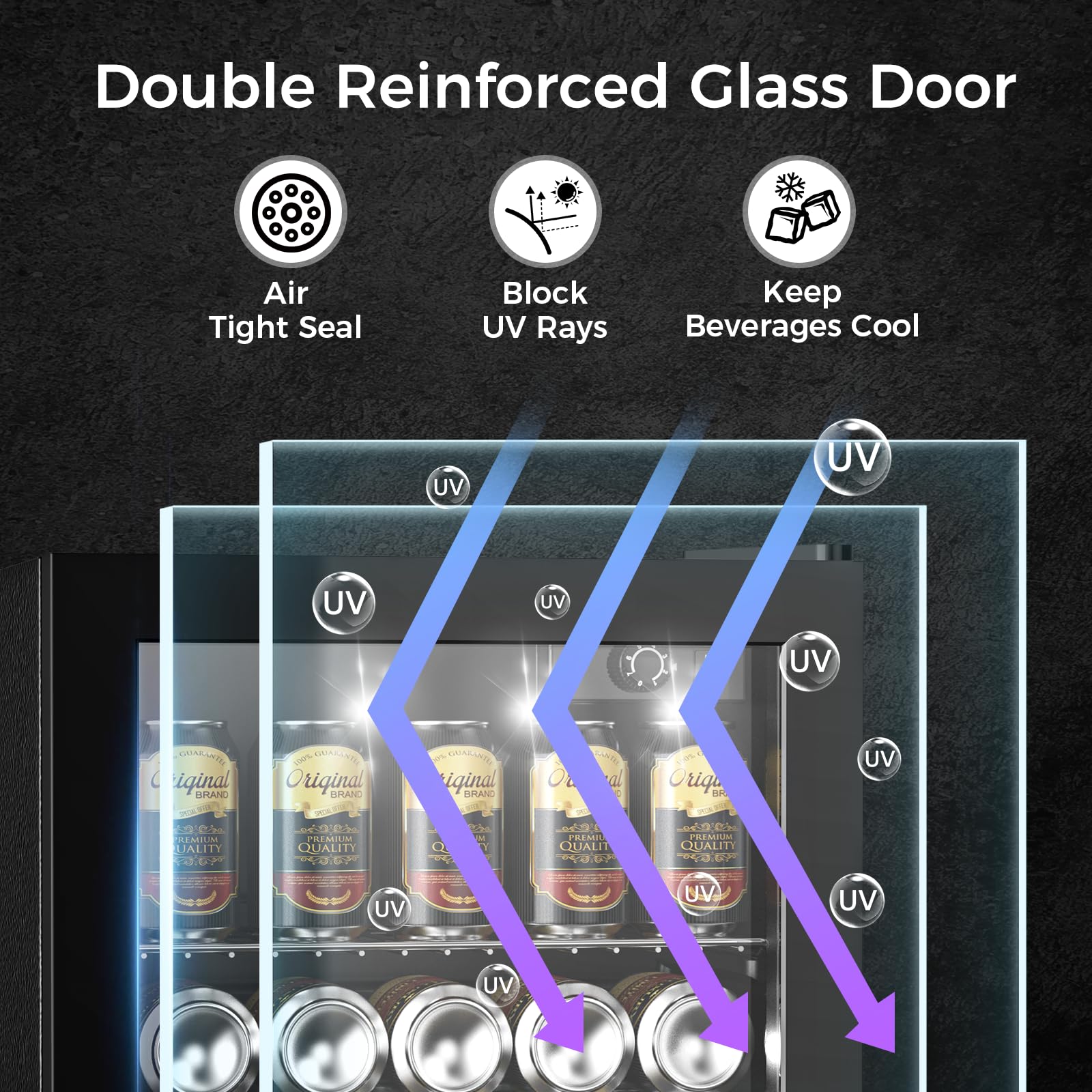 Kndko 1.3 Cu.Ft 12 Bottle 48 Can Beverage Refrigerator, Small Fridge with Tinted Double Pane Glass Door for Wine Beer Soda, Drink Cooler for Home Office Bar with Stainless Shelving
