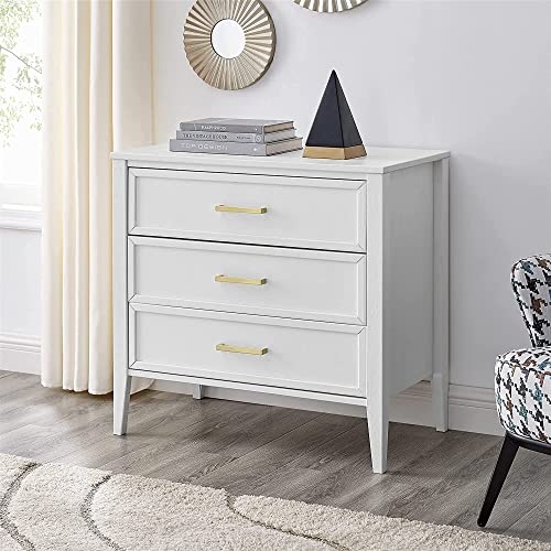 MUSEHOMEINC Solid Wood 3 Drawer Dresser/Nightstand Mid-Century Chests of Drawers with Electroplated Metal Handle,Bed Side Table for Bedroom in White