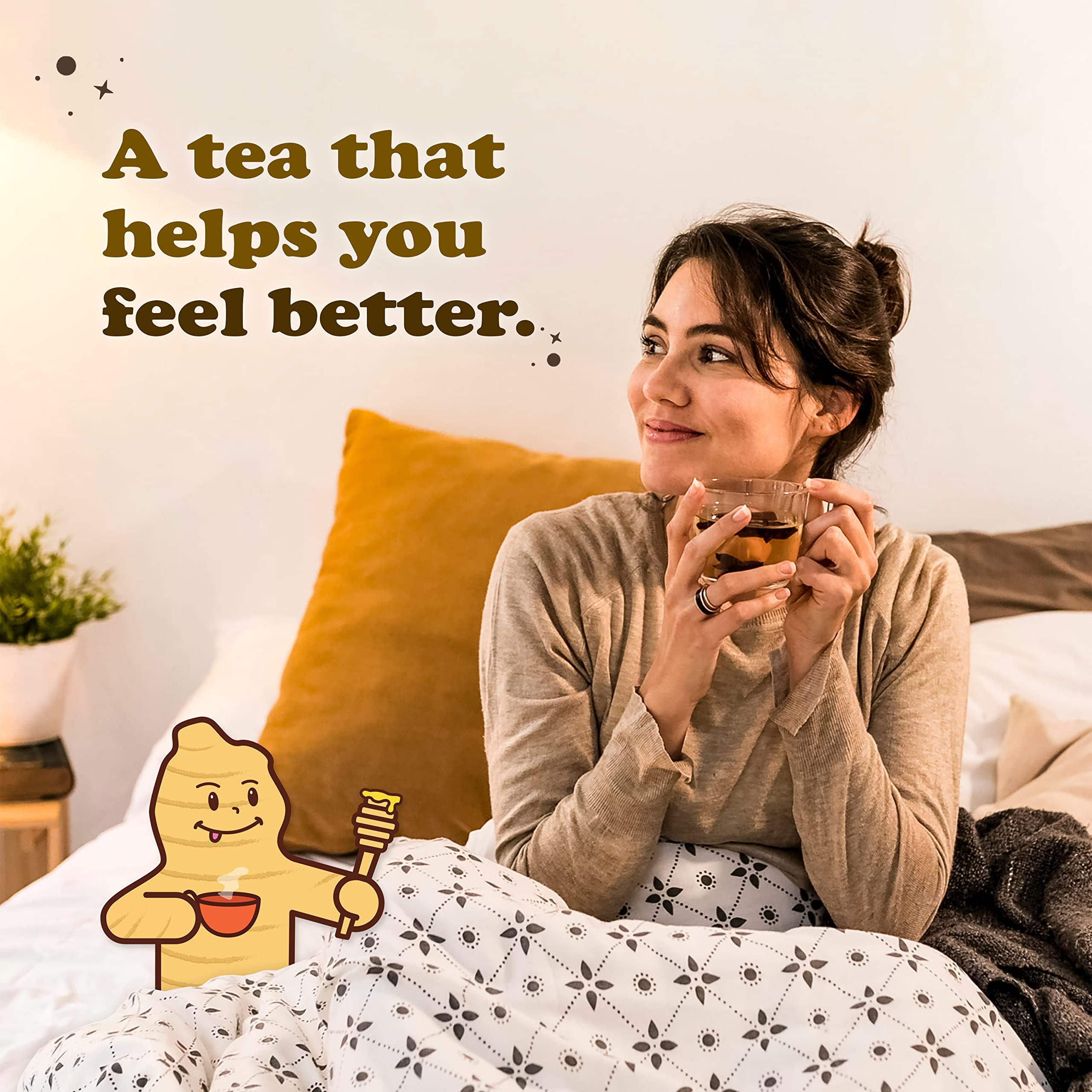 Pocas Honey Ginger Tea - Instant Tea Powder Packets with Ginger Honey Crystals Tea, Non-GMO/Gluten Free/Caffeine Free, 20 Count