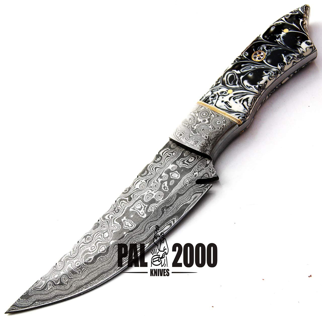 PAL 2000 HUNTING KNIVES KNI-9399 Handmade Damascus Steel Bowie Knife With Leather Sheath