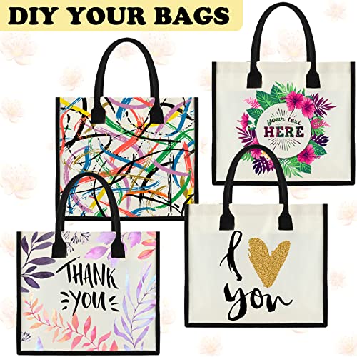 Reginary 6 Pcs Bridesmaid Bags Bulk Initial Canvas Tote Bags with Handles Personalized Beach Canvas Bag for Wedding Mother Teacher Bride Friend College DIY (Black Edge)