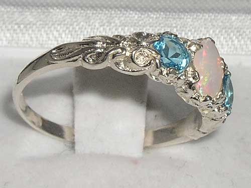 LetsBuyGold 925 Sterling Silver Natural Opal and Blue Topaz Womens Promise Ring - Size 6.5