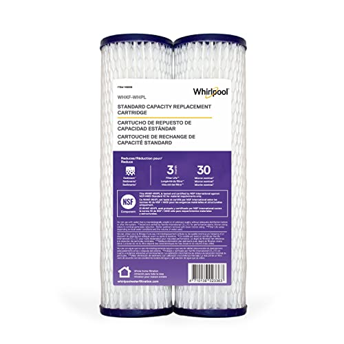 Whirlpool 2.5"x10" Sediment Water Filter Replacement Cartridge WHKF-WHPL, NSF Certified 30-Micron Rating Protects Home Appliances, Fits Whole House Filtration Housings WHKF-DWHV and WHKF-DWH, 2-Pack