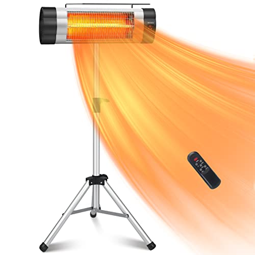 Outdoor Heaters for Patio, Infrared Electric Heater with Tripod & Remote &24H Timer, Height/Power/angle Adjustable with Tip-over Over-heat Protection, 1500W Wall-mounted Heater for Garage Backyard