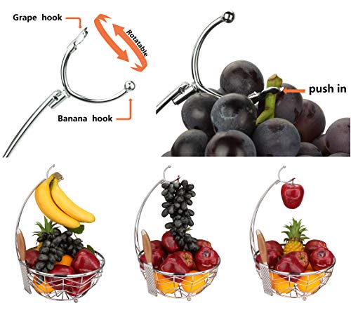 ROSYLINE Fruit Basket Banana holder, Elegant Fruit Bowl with Banana Tree Hanger (Chrome Finish)