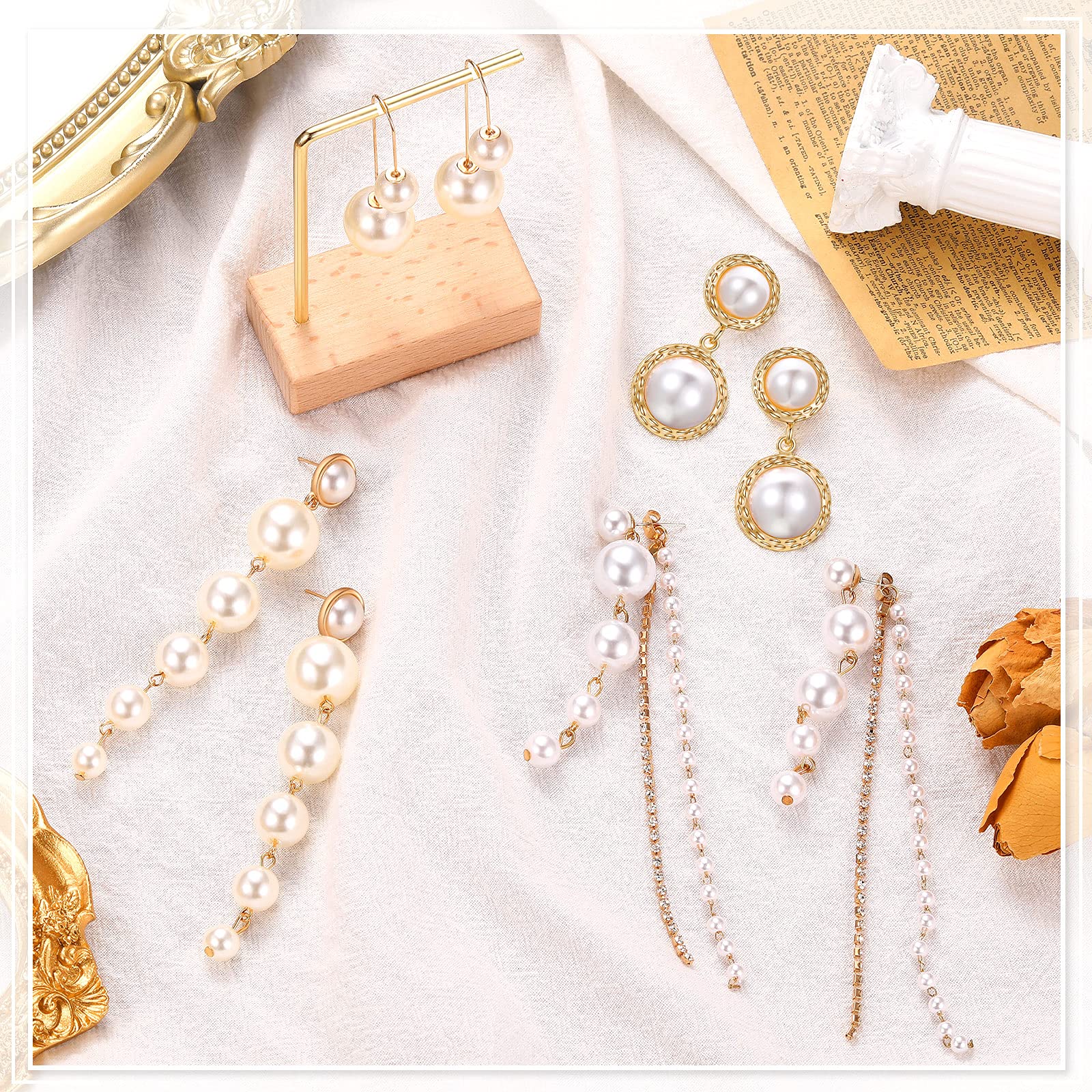 MTLEE 4 Pairs Boho Pearl Drop Earrings Big Simulated Pearl Long Tassel Drop Earrings Faux Pearl Dangle Earrings Double Sided Front Back Pearl Earrings Handmade Bohemian Statement Earrings