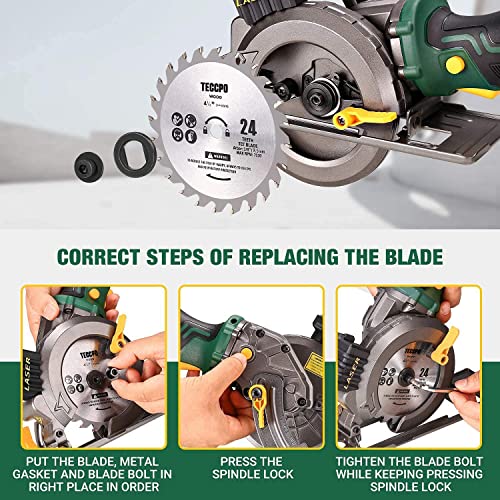 TECCPO Cordless Circular Saw, 4.0Ah 20V 4,500RPM Saw with Laser, 3 Blades(4-1/2"), Fast Charger, Max Cutting Depth 1-11/16''(90°), 1-1/8''(45°), for Wood, Plastic, Soft Metal and Tile Cuts - MTW510B