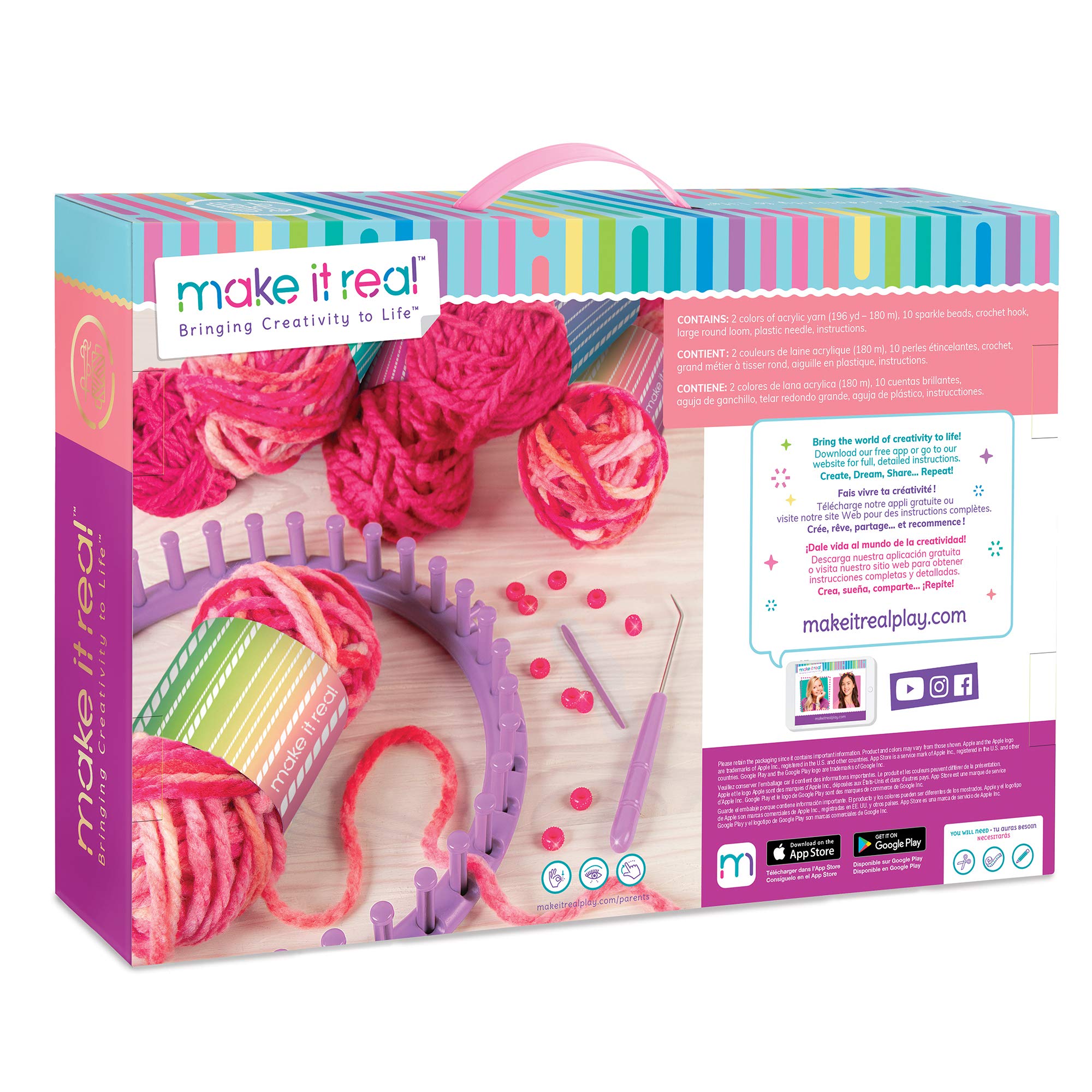 Make It Real - Beanie and Infinity Scarf Knitting Kit - Kids Crochet Kit for Beginners - Includes Loom, Crochet Hook, Plastic Yarn Needle - DIY Arts and Craft Kit Guides Kids to Crochet Beanie & Scarf