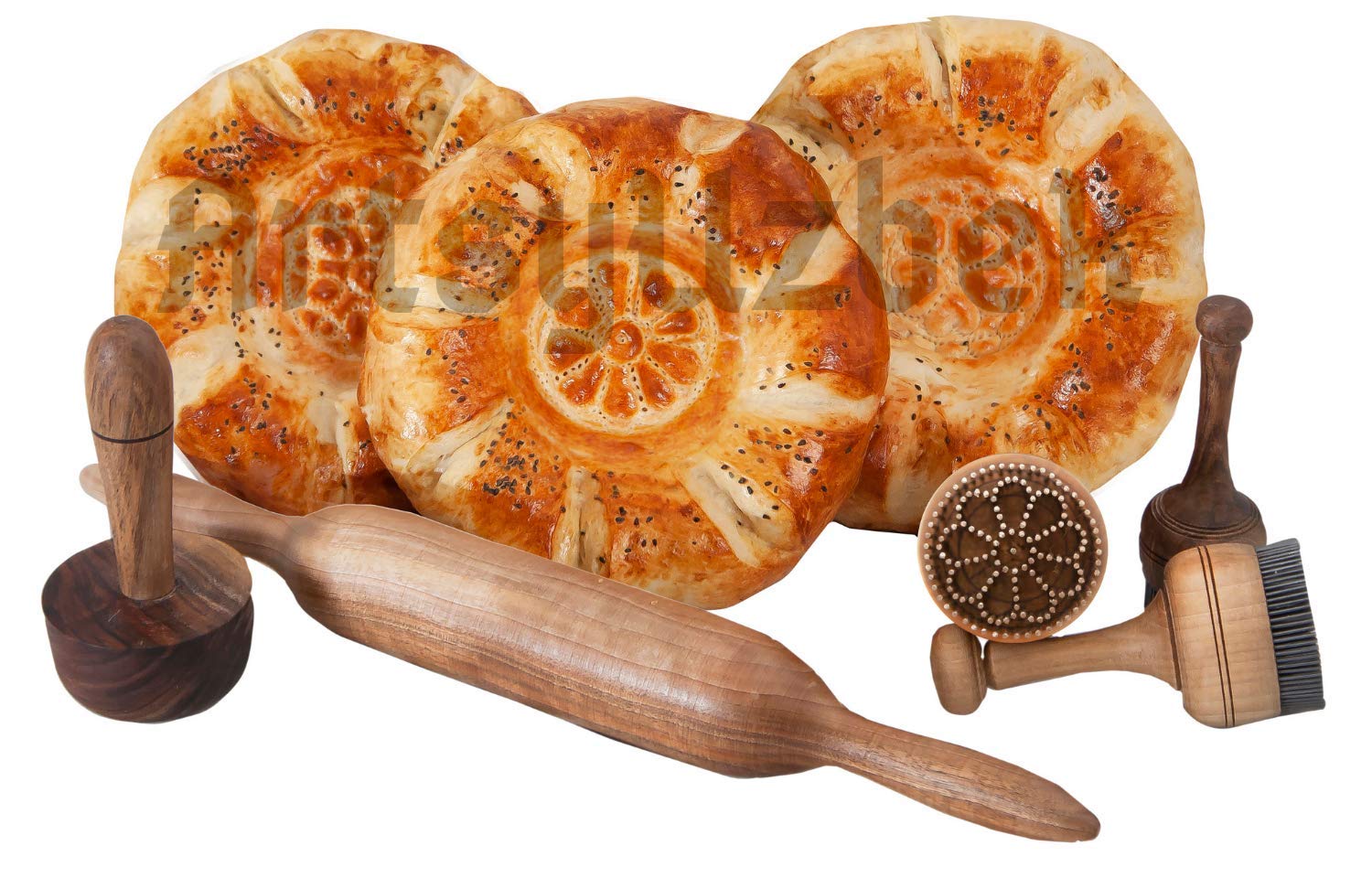 Uzbekistan handmade bread stamp set of two for Uzbek flat bread 1.57 inch / 2.75 inch diameter + lepeshka bread recipes