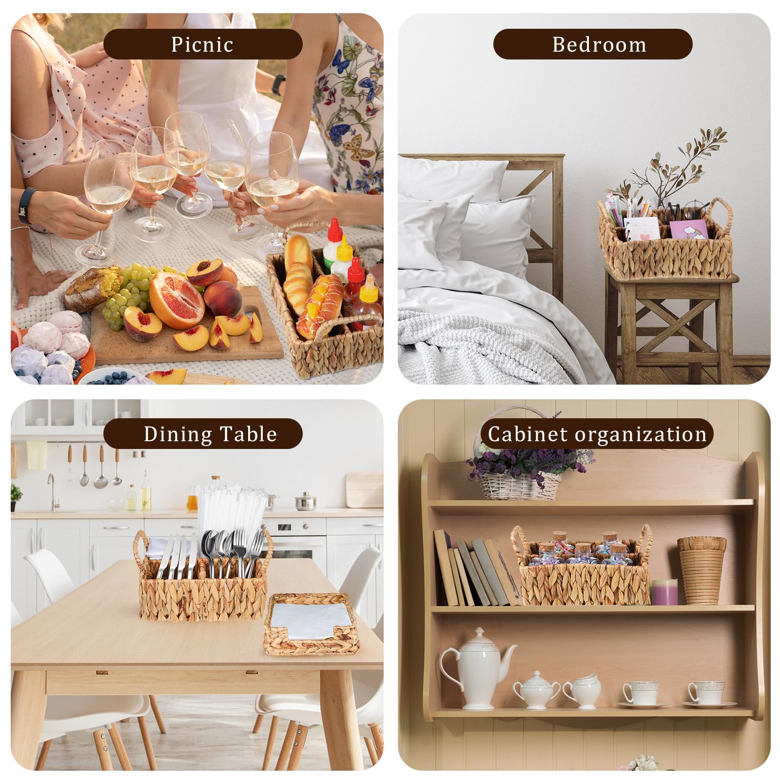 Norme Wicker Flatware Organizer and Wicker Napkin Holder Woven Utensils Holder Caddy Cutlery Silverware Holder for Kitchen Table Storage Hyacinth Baskets Rattan Napkin Holders with Handle