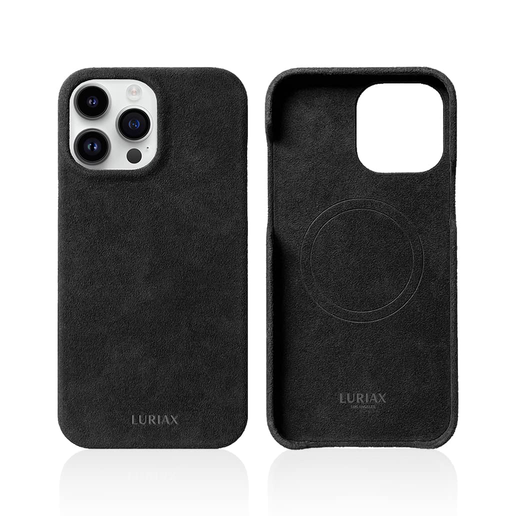 LURIAX Alcantara Suede Leather Case iPhone 14 Pro Malachite Sport - Enhanced Magnet Compatible with MagSafe & Wireless Charging
