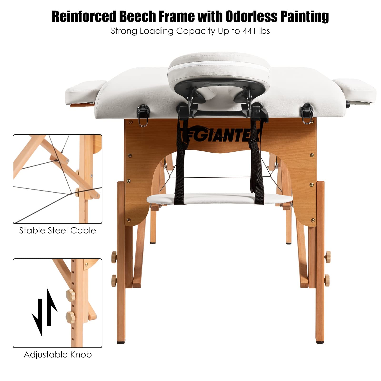 ZHYH 84" L Portable Massage Table Adjustable Spa Bed Tattoo w/Carry Case White