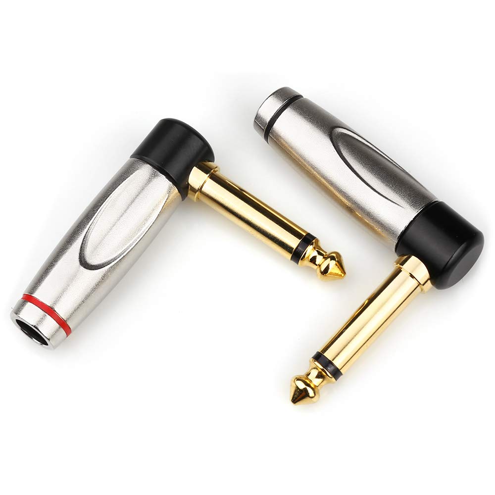 MOBOREST Audio 1/4" TS Plug, 6.35mm Heavy Duty TS Mono Male Solder Jack Connector for Speaker/Guitar/Microphone Cables (1/4 TS Angle Plug 2PCS)