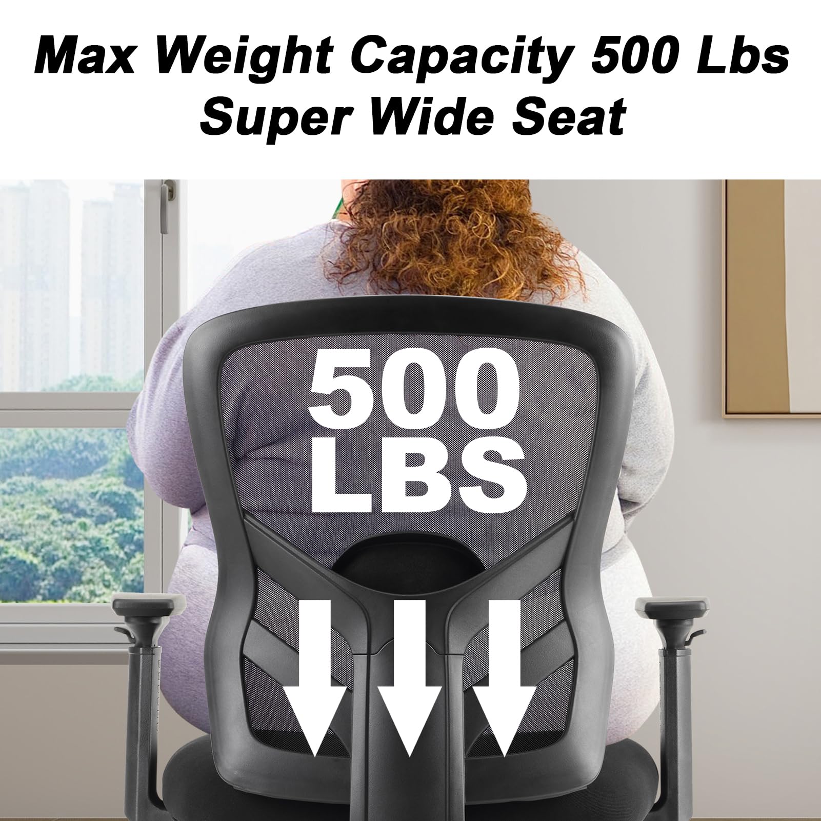 YFO Big and Tall Office Chair 500LBS - Desk Chair with Adjustable Lumbar Support, Heavy Duty Ergonomic Mesh Computer Chair with 360 Rotation 4D Arm and Extra Wide Comfty Seat, Quiet Wheels for Adults