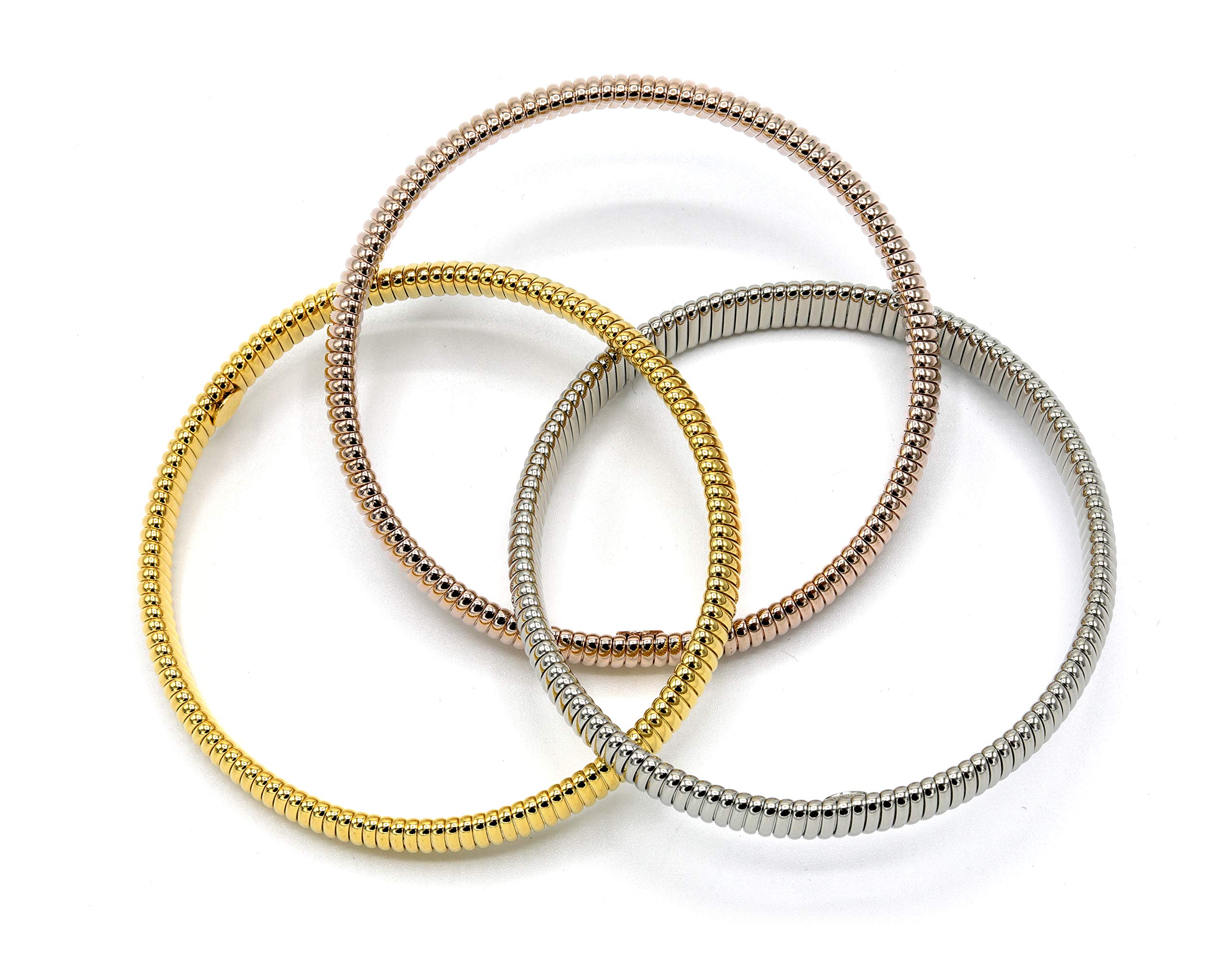 MARSHAL METAL Fashion Bracelet Omega Chain Brass Stretch Triple Cobra Bracelet (7mm x3)