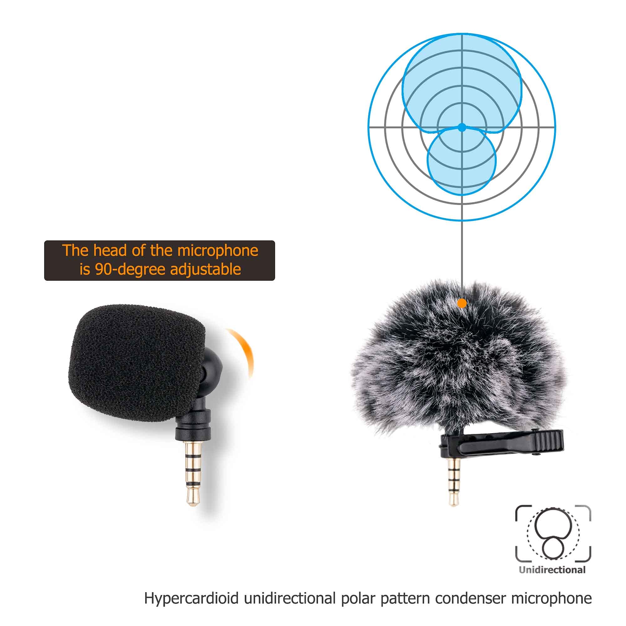 Lavalier Lapel Microphone with 3.5mm TRRS to 3.5mm TRS Jack, 6.6ft Uni-directional Condenser Mic for Live Streaming, Video Shooting, Zoom Meeting, Collar Clip on Mic for Smartphone, Laptop & Cameras