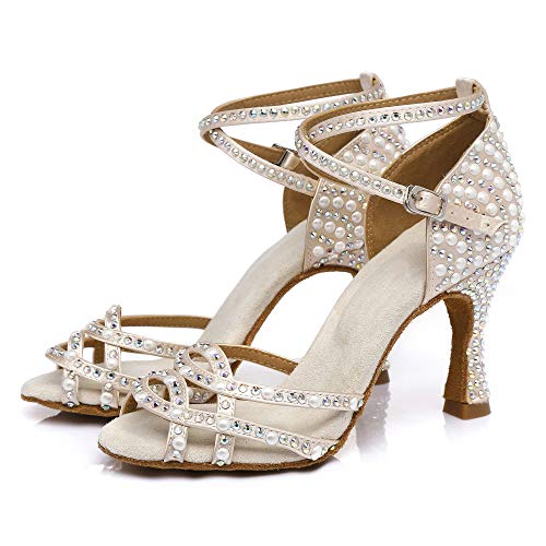 Pierides Women's Rhinestone Ballroom Dance Shoes Latin Performance Wedding Shoes for 1920s Party Shoes,2.75" Heel,11 US