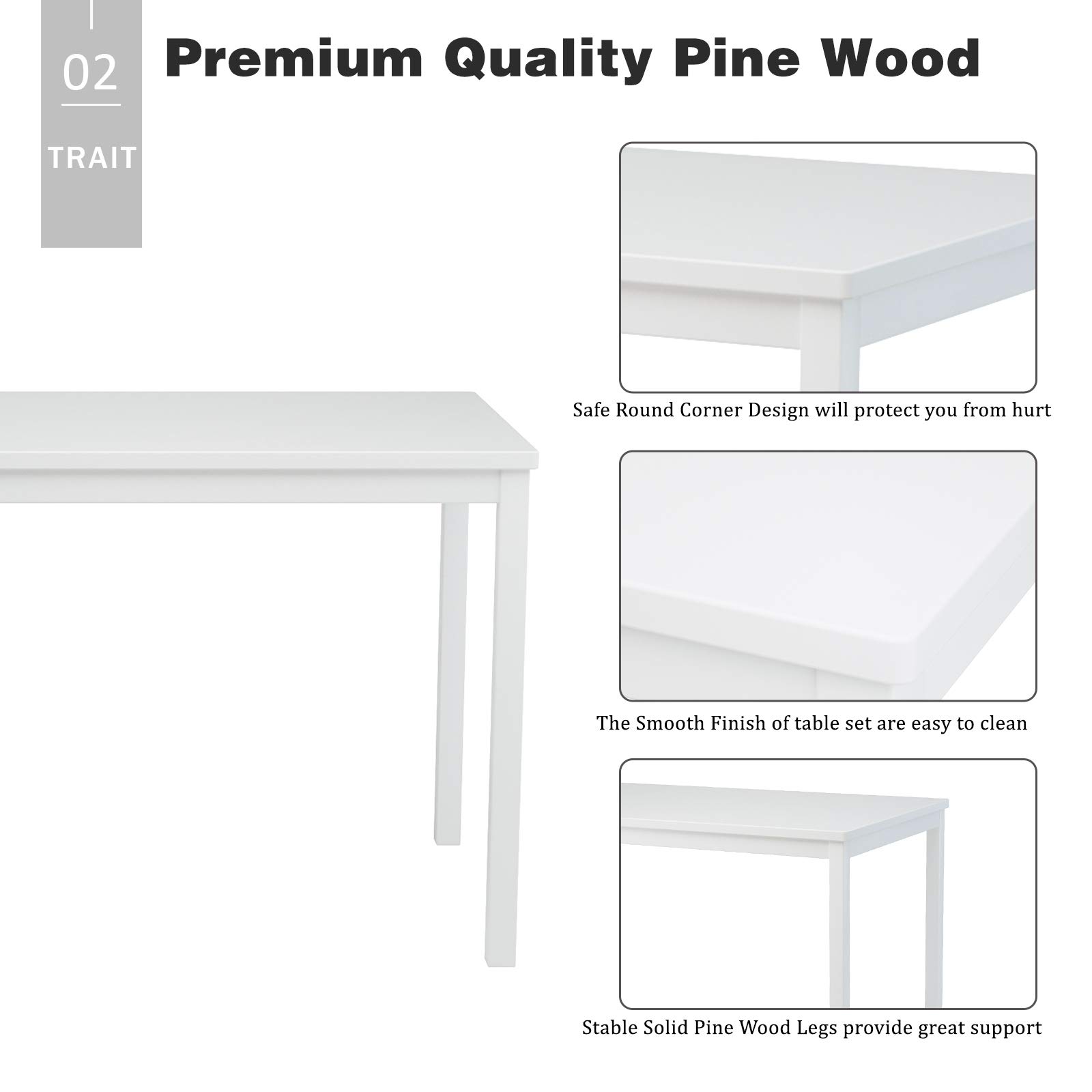 Mecor 3-Piece Dining Set Table with 2 Benches, Solid Pine Wood Tabletop and Benches Set for Home Kitchen Dining Room Furniture (White)