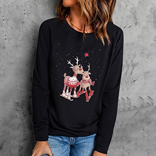 Women Long Sleeve Tshirt Crewneck Loose Shirts Large Size Slouchy Sweatshirt Flowy All-match Pullovers Clothes Outfits Black