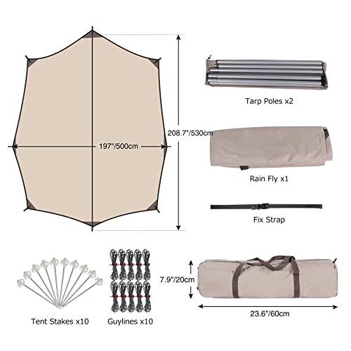 REDCAMP 17X16FT Camping Tent Tarp with Poles, 4-6 Person Multifunctional Awning Canopy Sun Shelter for Outdoor, Picnic, Hammock