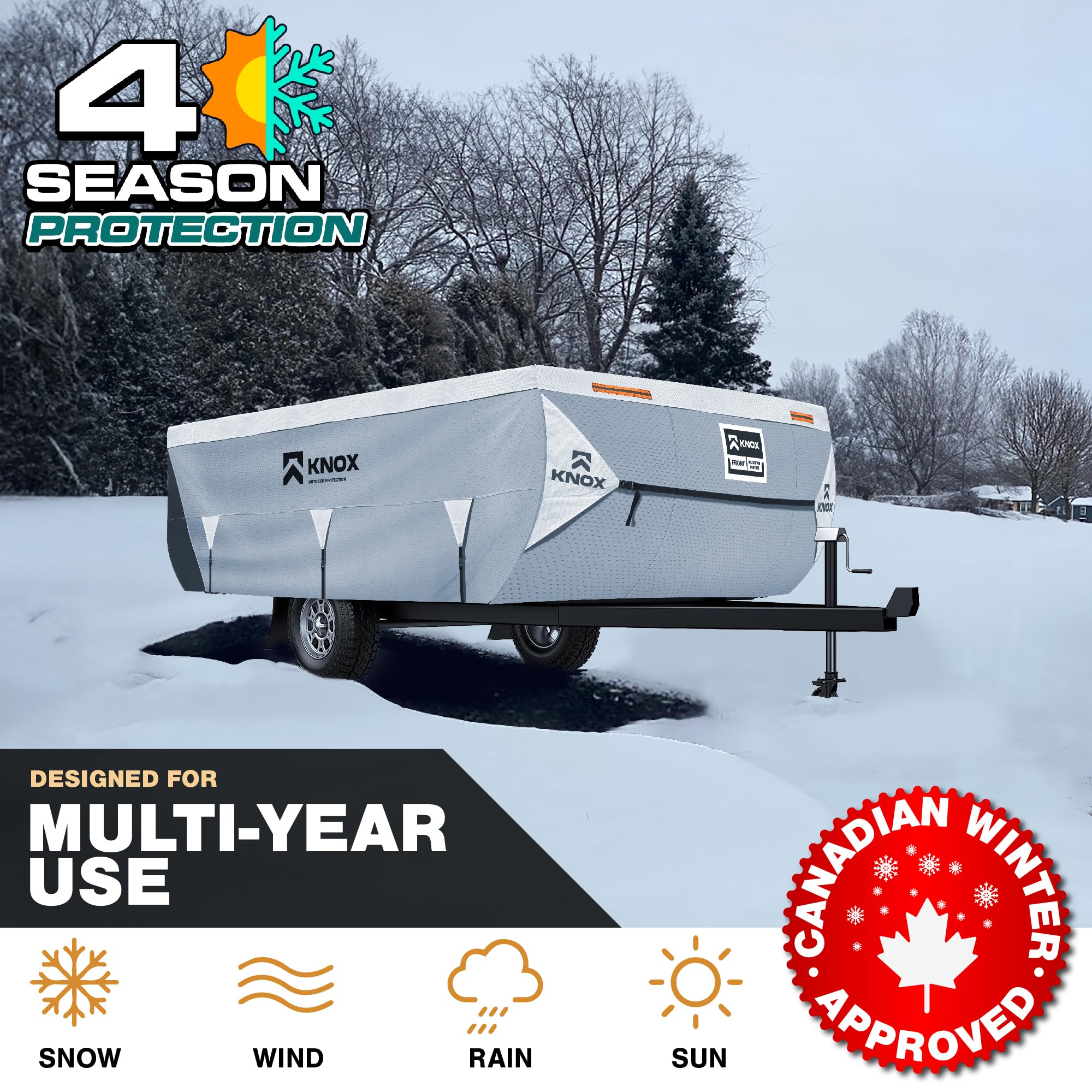North East Harbor Durable Waterproof Tear-Resistant Folding Camping Travel Trailer Storage Cover Fits Length 8'-10' Feet 500D Polyester Fabric Pop-Up Tent Trailers Cover